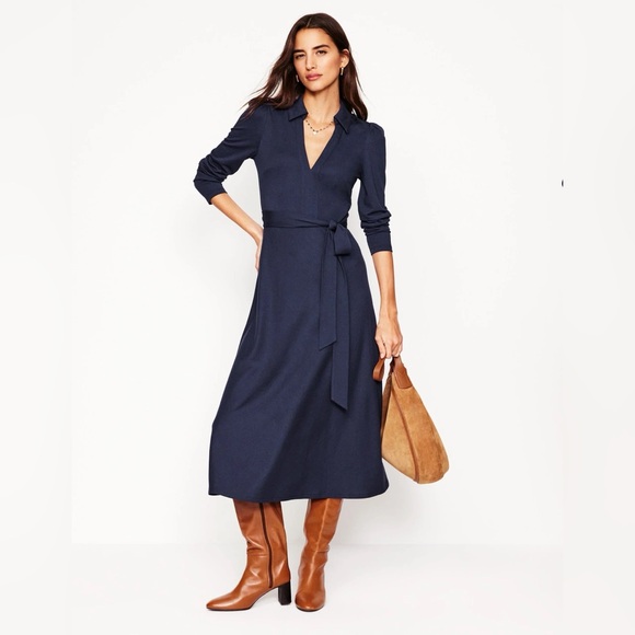 Boden | Dresses | Boden Imogen Collared Jersey Dress Navy Long Sleeve ...